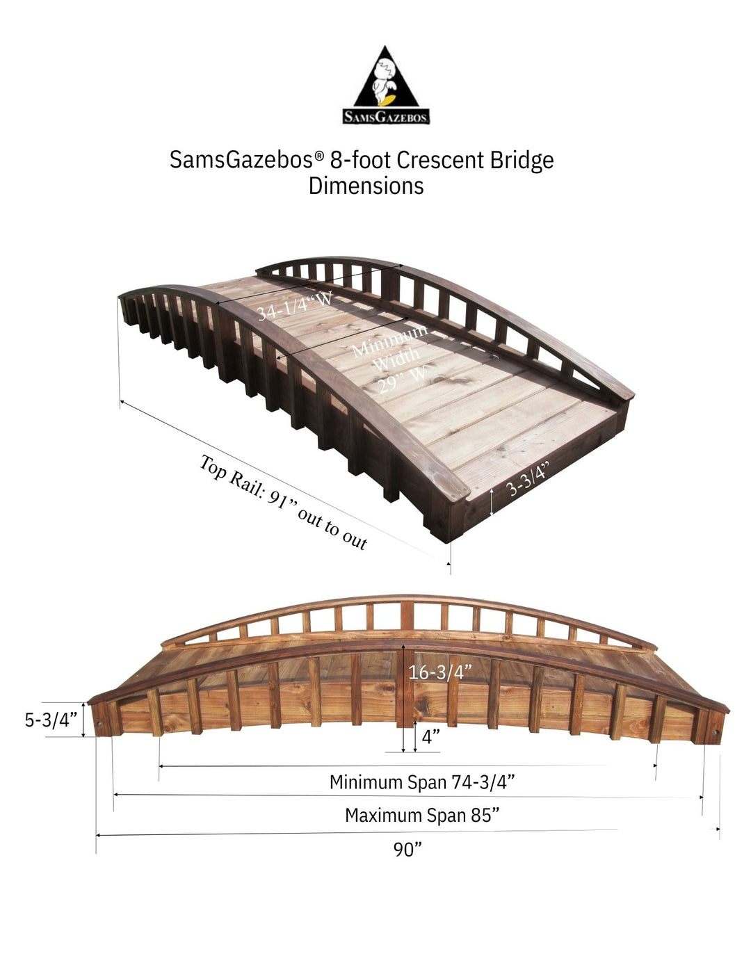 Japanese Wooden Garden Bridge for Sale 8 ft-Custom Quality SamsGazebo ...