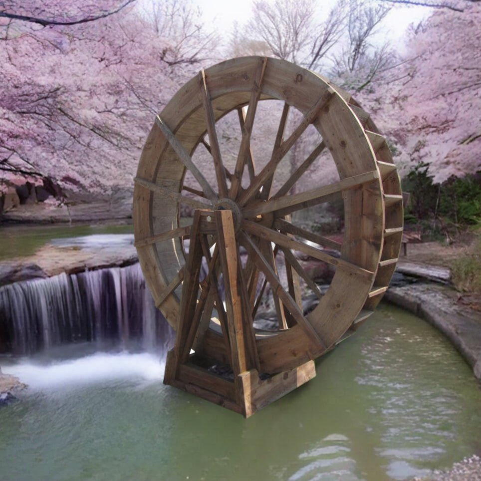 8 ft Japanese Wooden Water Wheel | Free-Standing Assembled ...