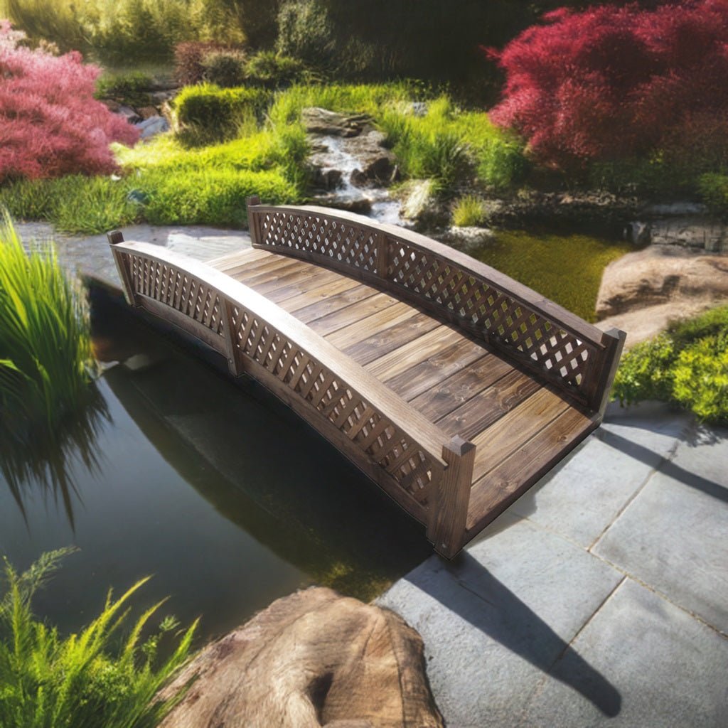 Wood Pond Bridge with Diamond Lattice Railings 8 ft. – SamsGazebos ...
