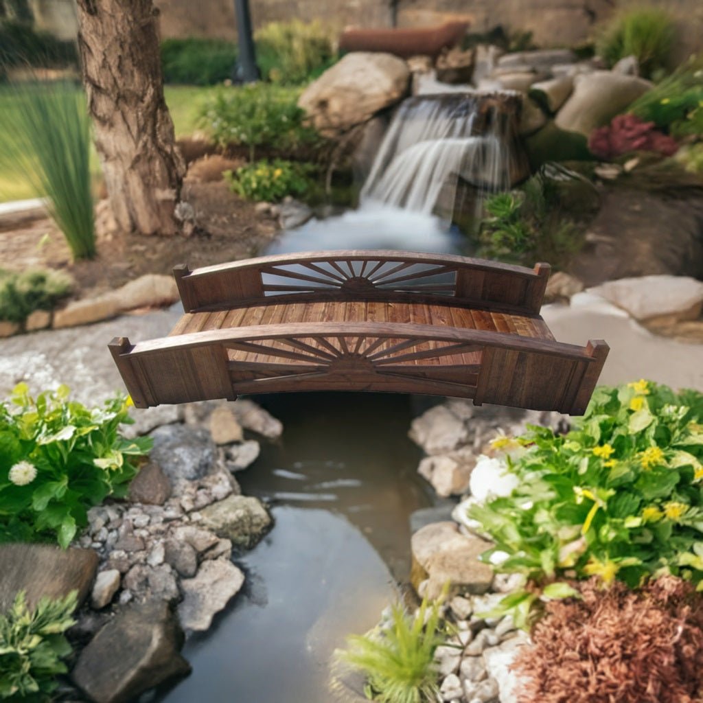 8 ft Wooden Garden Bridge | Sunburst Arched Rails Southwest Style ...