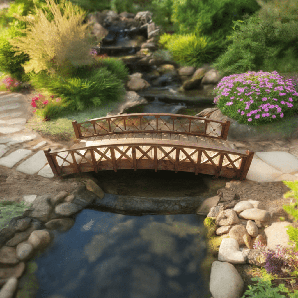 Swan Wooden Garden Bridge 8 ft Cross-Halved Lattice Railings ...