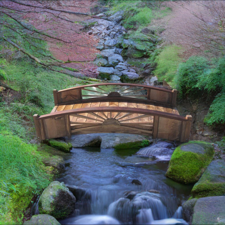 Sunburst Wooden Backyard Bridge 6 ft Southwest Style Railings ...