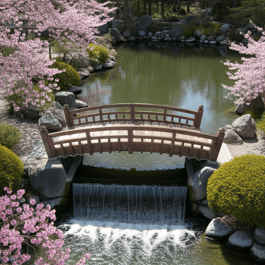 Japanese Garden Bridge 8 ft Split Railings Finials Taiko – SamsGazebos ...