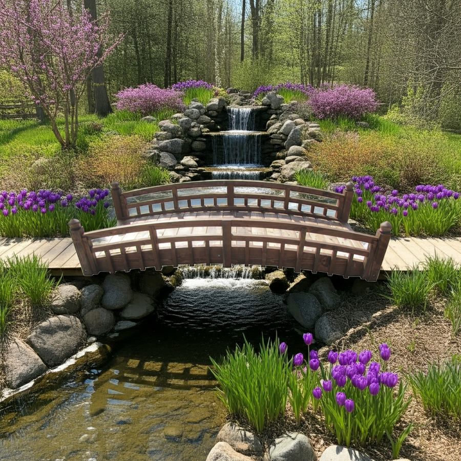 Japanese Garden Bridge 8 ft Split Railings Finials Taiko – SamsGazebos ...