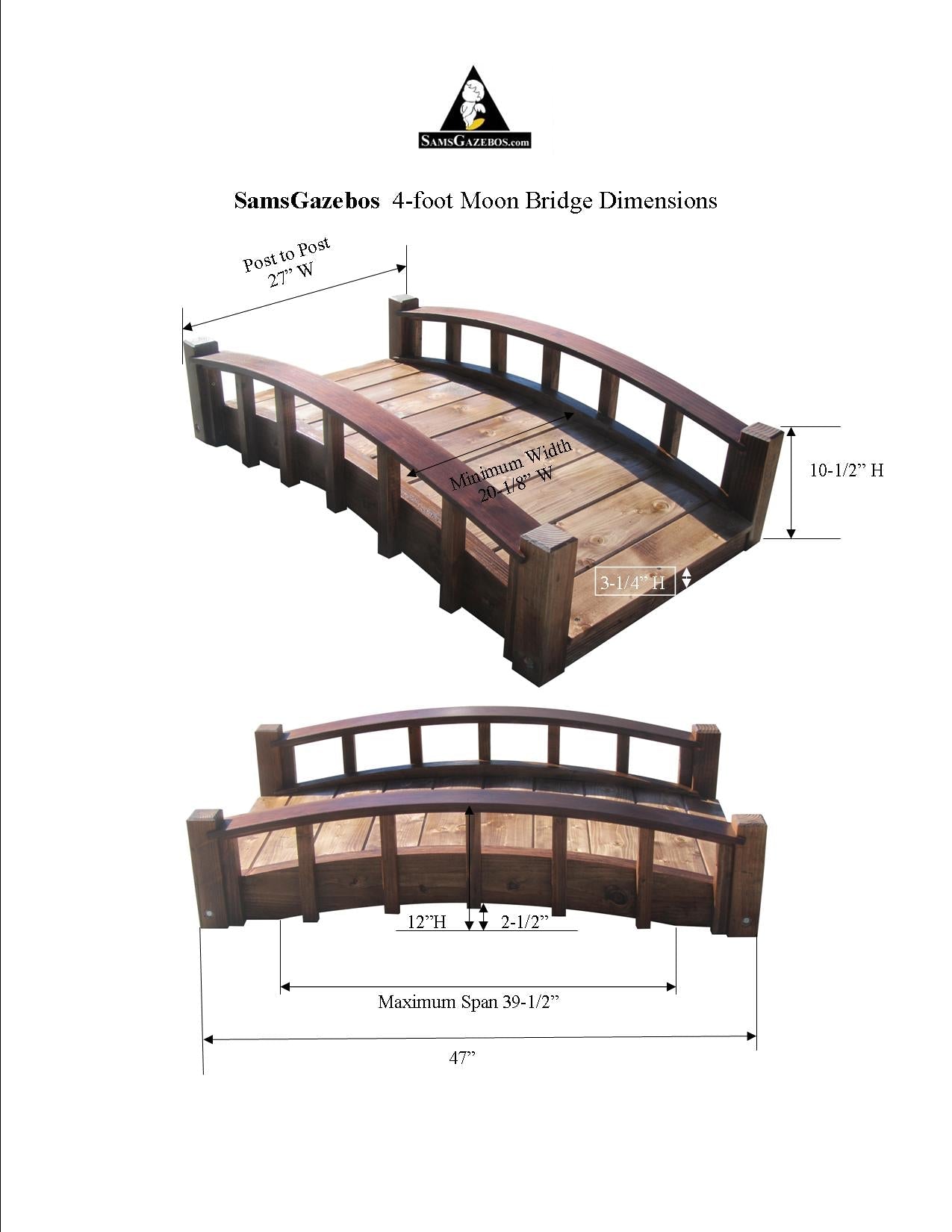 4 foot Japanese Garden Bridge-SamsGazebos Handcrafted Garden Structures