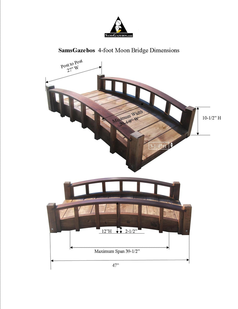 4 foot Japanese Garden Bridge-SamsGazebos Handcrafted Garden Structures