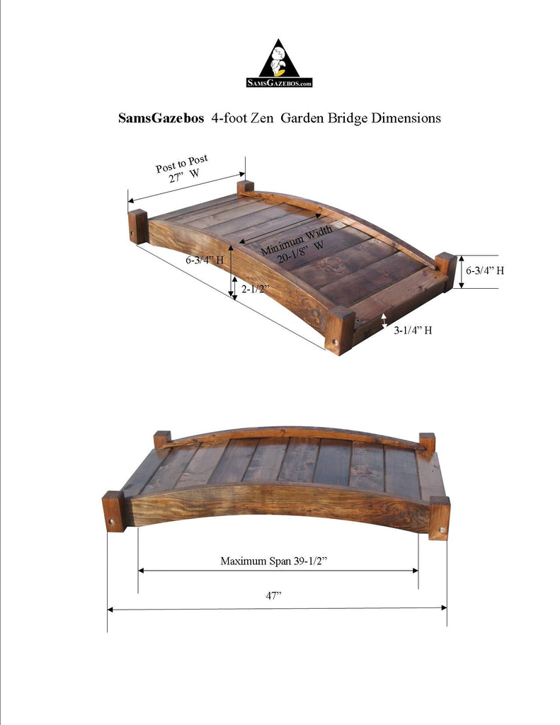 4 foot Japanese Zen Wooden Garden Bridge-SamsGazebos Handcrafted Garden ...