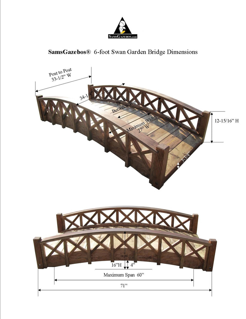 6 foot Swan Wooden Garden Bridge with Lattice Railings-SamsGazebos ...