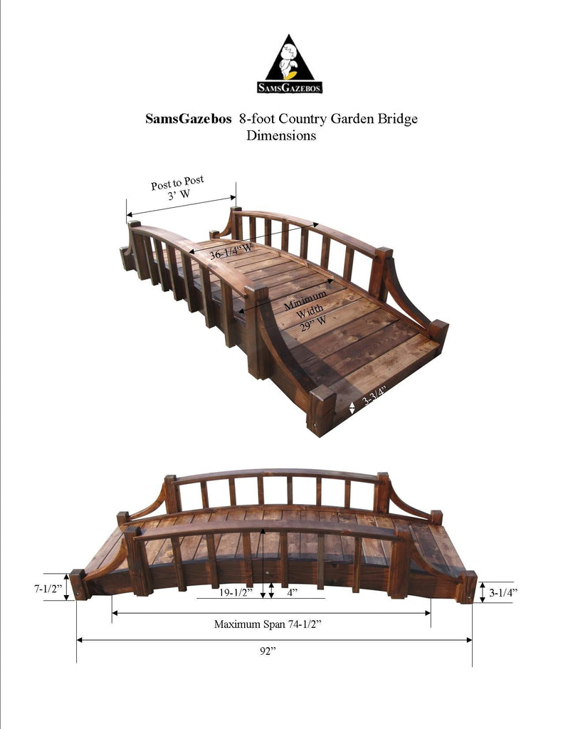8 foot French Country Wooden Garden Bridge-SamsGazebos Handcrafted ...