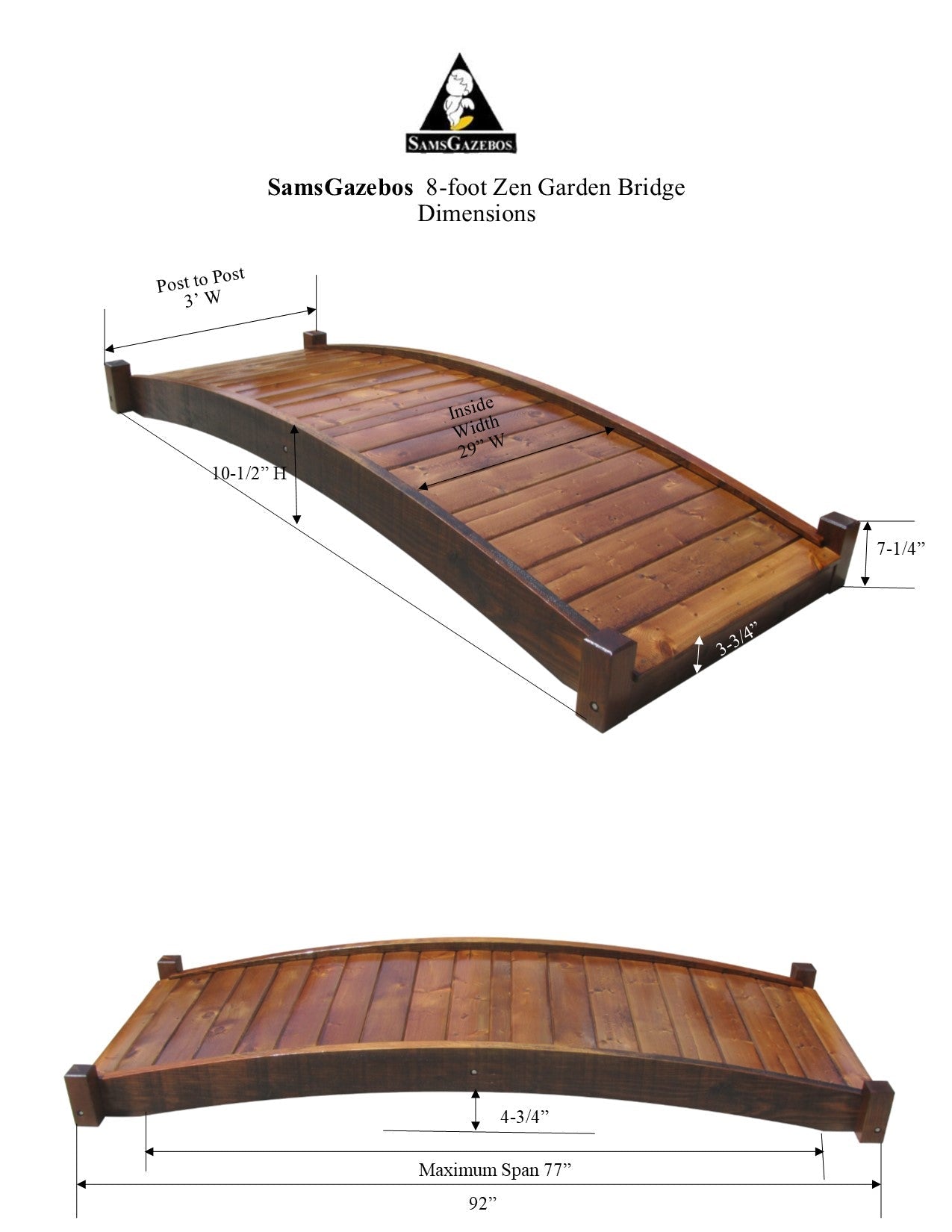 8 foot Zen Japanese Wooden Garden Bridge-SamsGazebos Handcrafted Garden ...